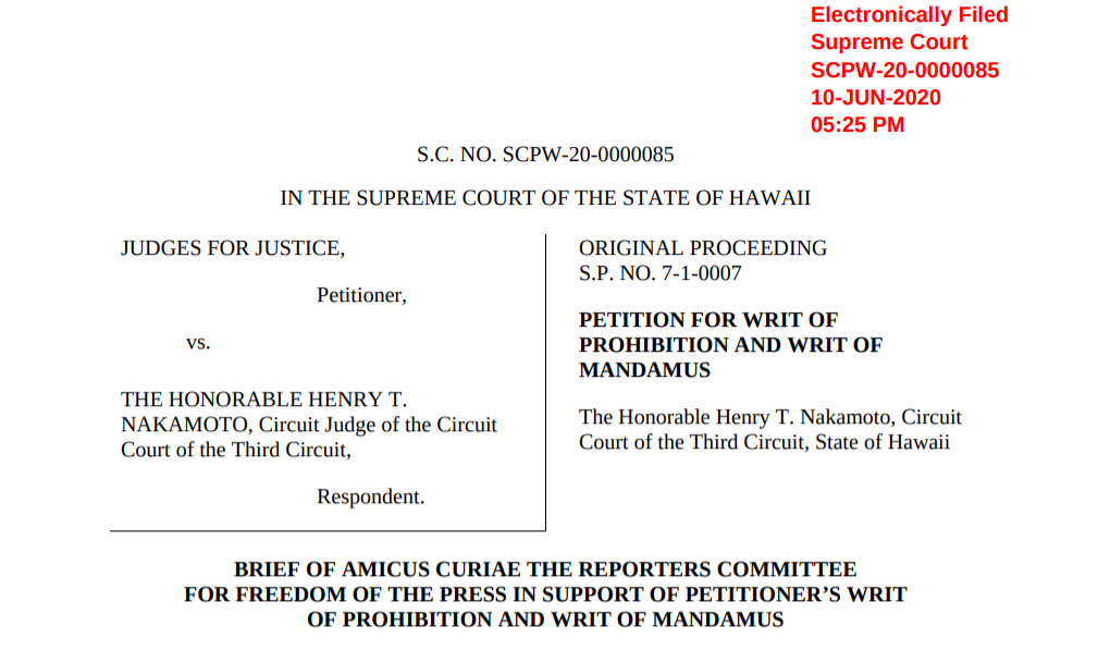 Reporters Committee amicus brief in Judges for Justice v. Nakamoto