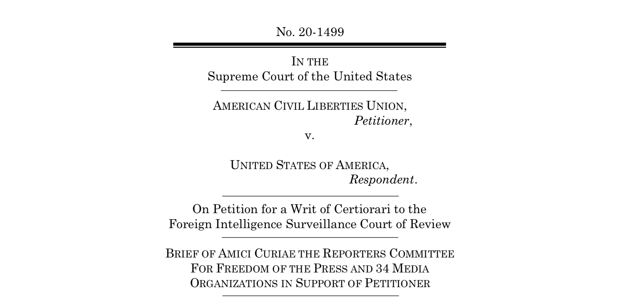 RCFP backs Supreme Court petition concerning access to FISC decisions
