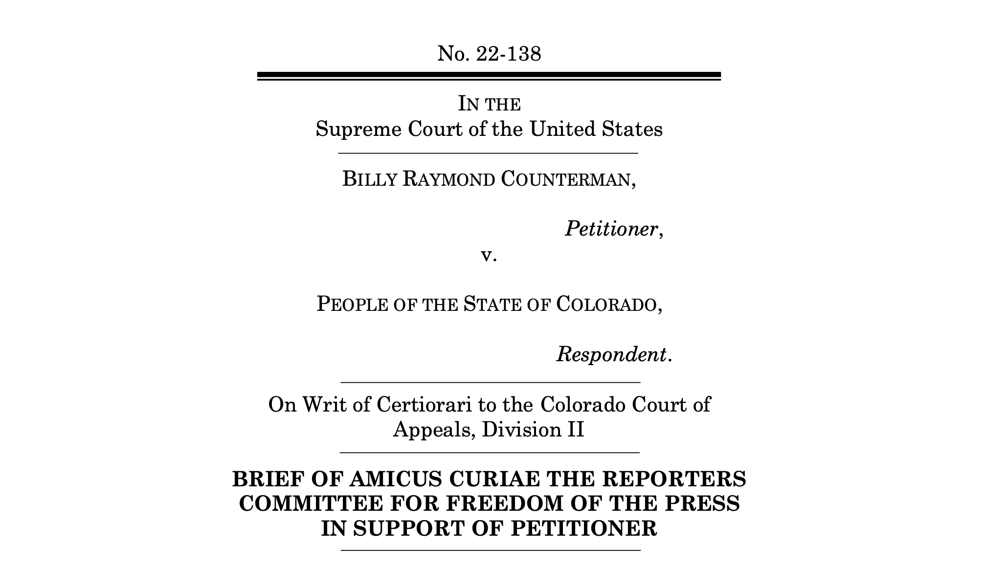 RCFP urges SCOTUS to reverse lower court’s ruling on ‘true threats’