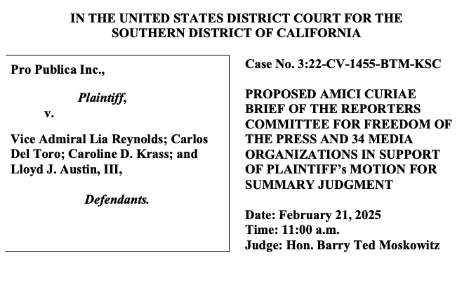 RCFP urges district court to safeguard right of access to military ...