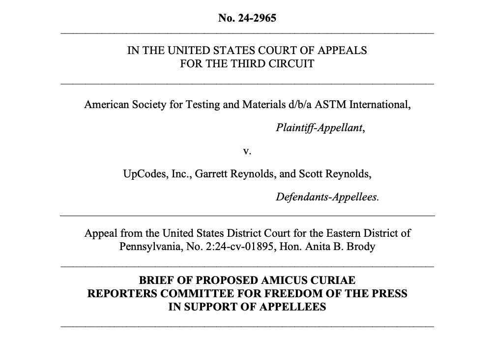 RCFP: Public must have free access to ‘incorporated standards’