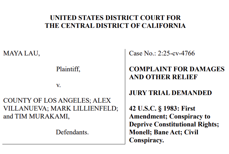 Journalist Maya Lau sues LA County over unlawful investigation into her ...