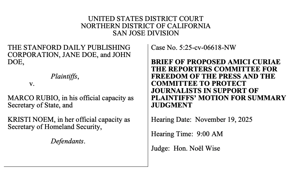 RCFP supports Stanford Daily’s First Amendment lawsuit against Trump ...